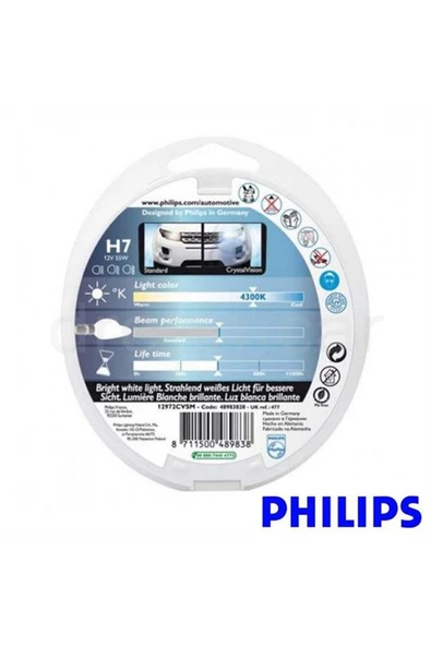 Philips H7 Crystal Vision Parlak Beyaz I k 43 PttAVM 2024