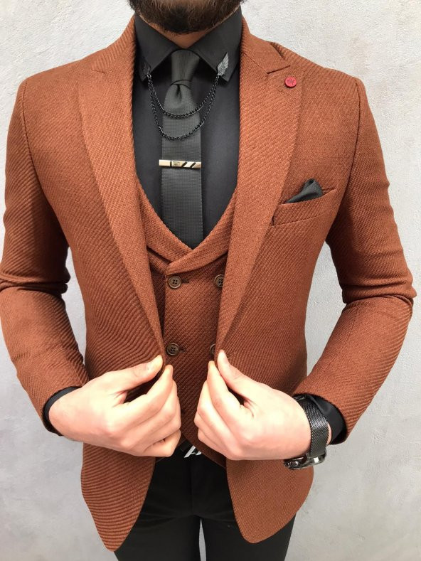 Bycool Slim Fit Kahverengi Kombin Takım Elbise - PttAVM