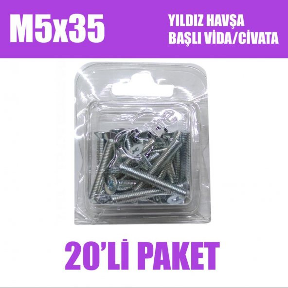 M5x35 Yıldız Havşa Başlı Vida/Civata 20 Adet - PttAVM.com - 2024